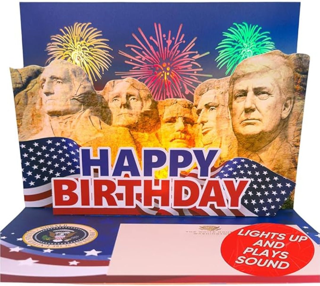 President Trump Mount Rushmore Talking Birthday Card with Authentic Vo ...