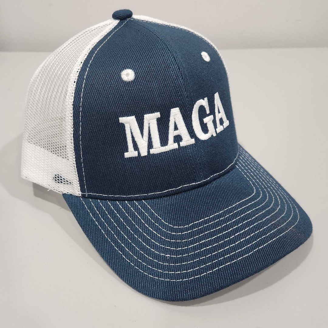 MAGA Truck-Style Mesh Embroidered Hat (Blue/White) – PatriotDepot.com