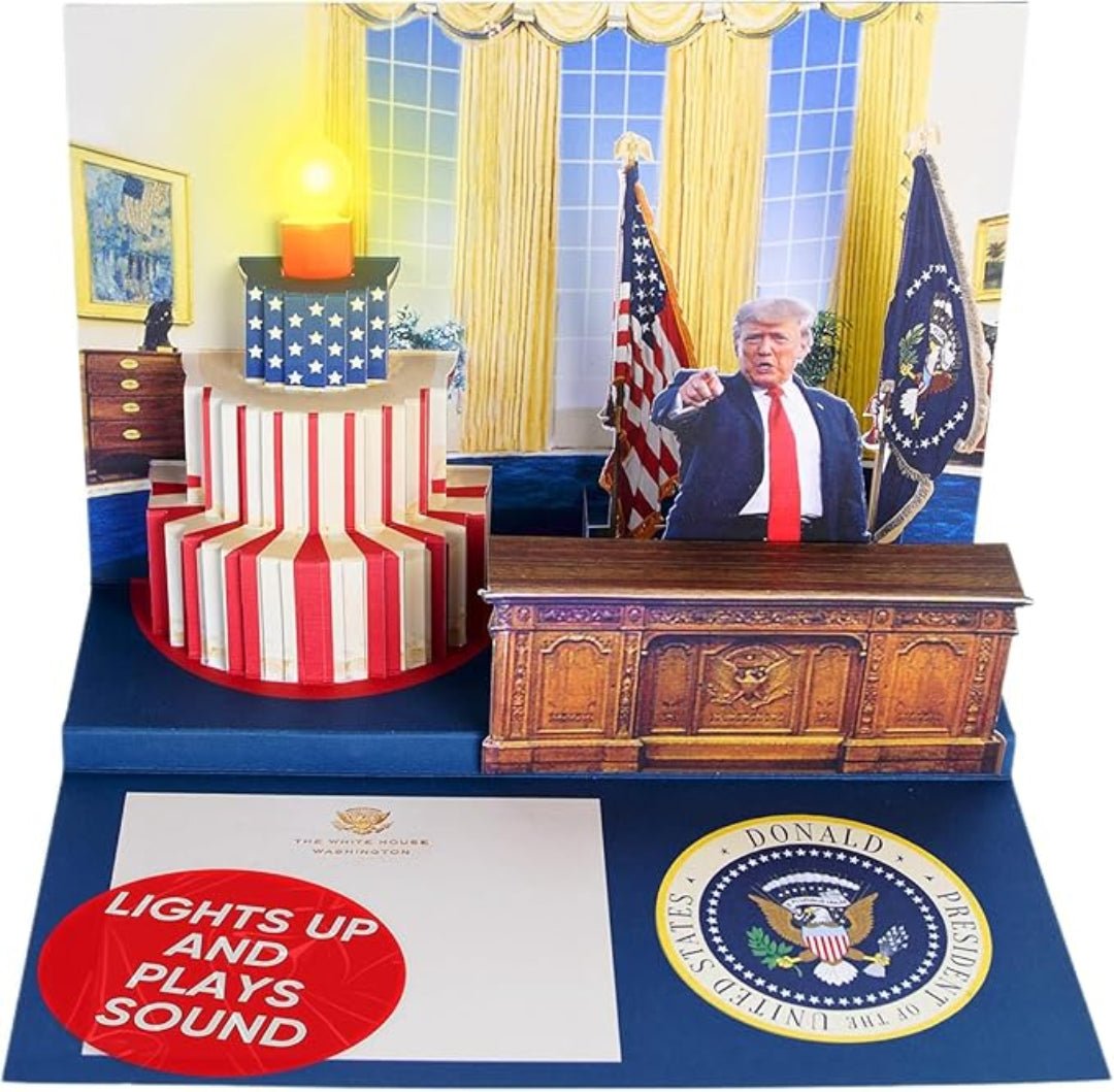 President Trump Cake Surprise Talking & Motion Birthday Card with Auth ...